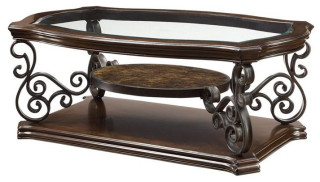 Coffee Table with Tempered Glass Top, Deep Merlot - Mediterranean ...