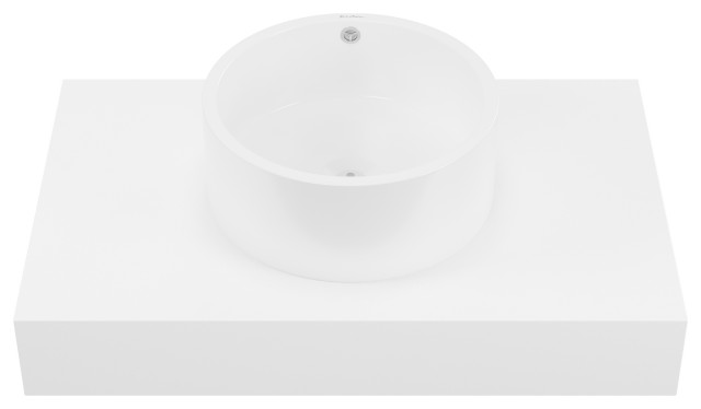 Monaco 36" Floating Bathroom Shelf With Vessel Sink, Glossy White, 24 x 22 - Contemporary ...