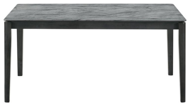 Contemporary Dining Table, Hardwood Legs With Elevated Faux Marble Top ...