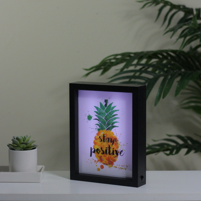 9" LED Lighted 'Stay Positive' Pineapple Framed Light Box - Tropical ...