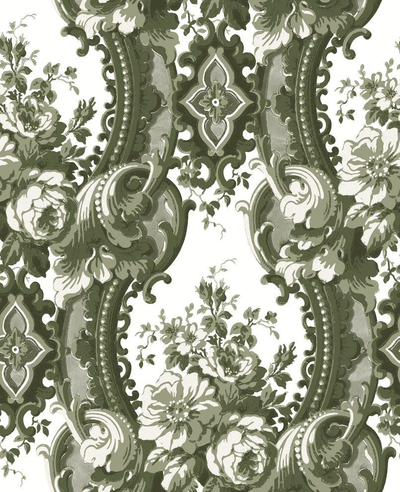 Dreamer Green Damask Wallpaper, Sample - Wallpaper - by Brewster Home ...