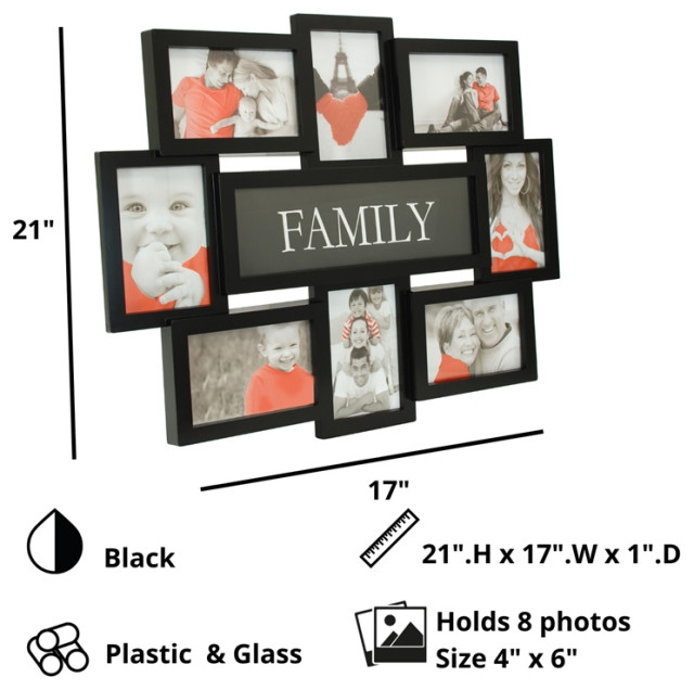 kieragrace Family 8 Opening Collage Frame 4x6Photos Black Plastic ...