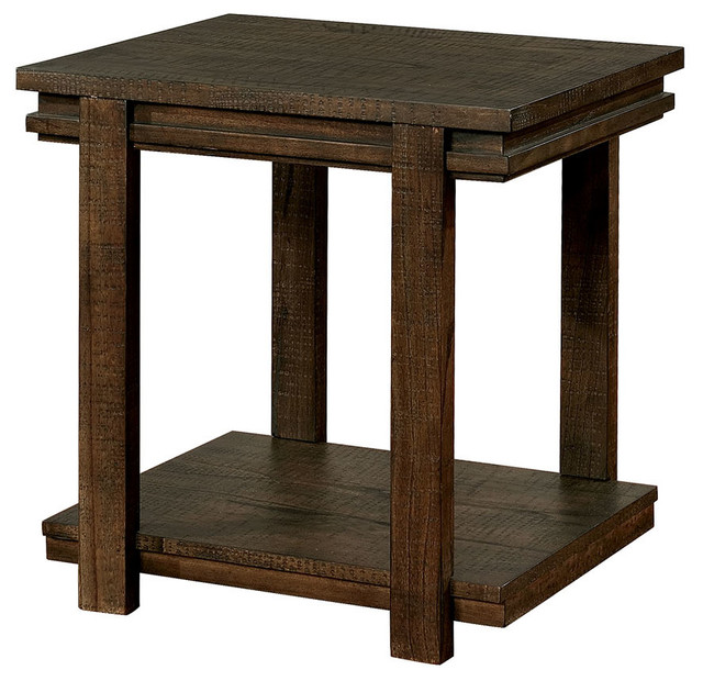 Rough-Sawn Wooden End Table with One Shelf, Dark Walnut Brown ...