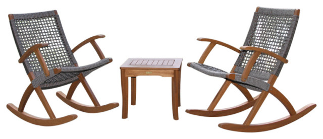 Eucalyptus and Grey Rope Rocking Chairs With Square Accent Table ...