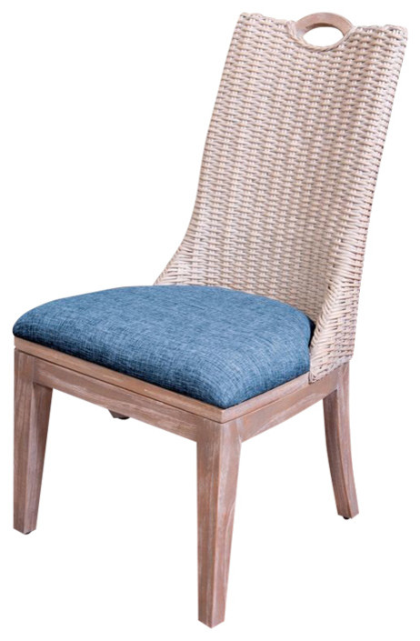 Belize Dining Chair In Rustic Driftwood, Daphnie Blue - Tropical ...