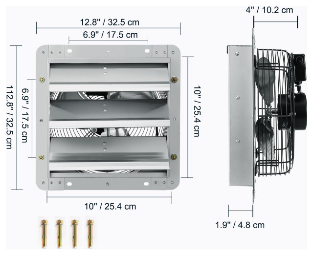 VEVOR Shutter Exhaust Fan Bathroom Exhaust Fan Wall Mounted Aluminum ...
