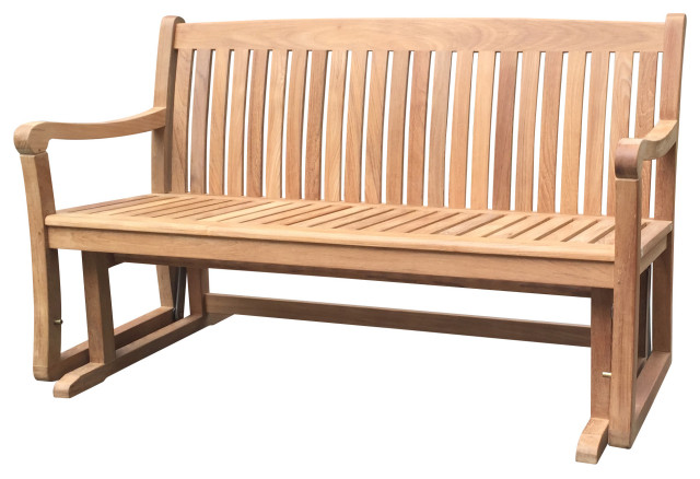 Classic Gliding Teak Outdoor Bench, Natural, 5' - Transitional ...