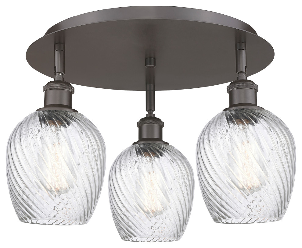 Salina-3 Light 17" Flush Mount-Oil Rubbed Bronze, Clear Spiral Fluted ...