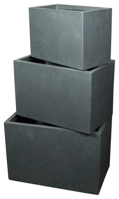 3 Piece Trimmed FIBER CLAY Rectangular POT, Gray - Industrial - Outdoor ...