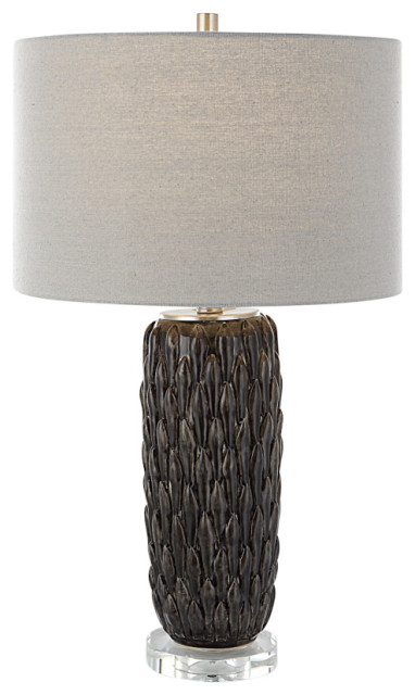Luxe Succulent Leaf Design Ceramic Table Lamp 27 in Cylinder Shape ...