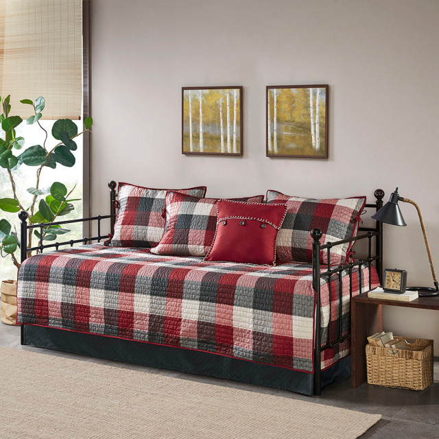 Madison Park Ridge 6 Piece Reversible Daybed Cover Set, Red, Daybed ...