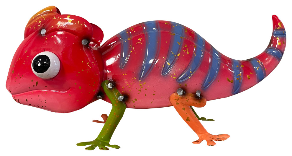 Red Metal Chameleon Outdoor Garden Statue Patio and Lawn Decoration ...