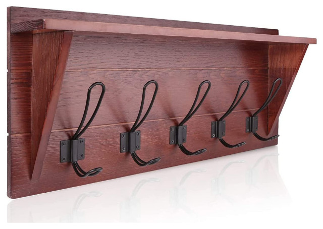 Rustic Coat Rack Wall Mounted with Shelf - Wooden Country Style ...