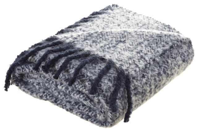 Navy Blue Knitted Acrylic Geometric Throw Blanket - Contemporary ...