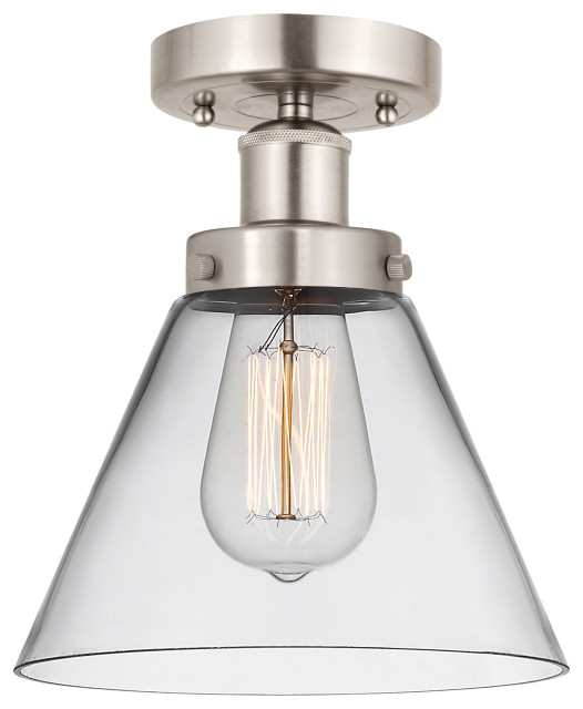 Edison Large Cone 7" Semi-Flush Mount, Brushed Satin Nickel, Clear ...