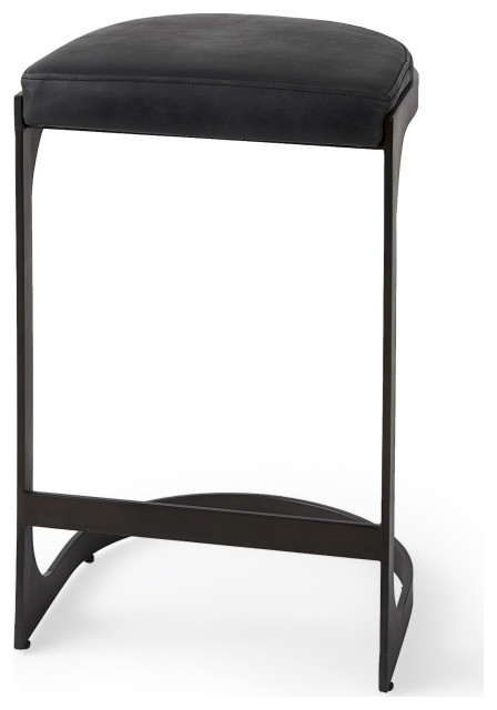 Black Leather C Shape Metal Counter Stool - Industrial - Bar Stools And ...
