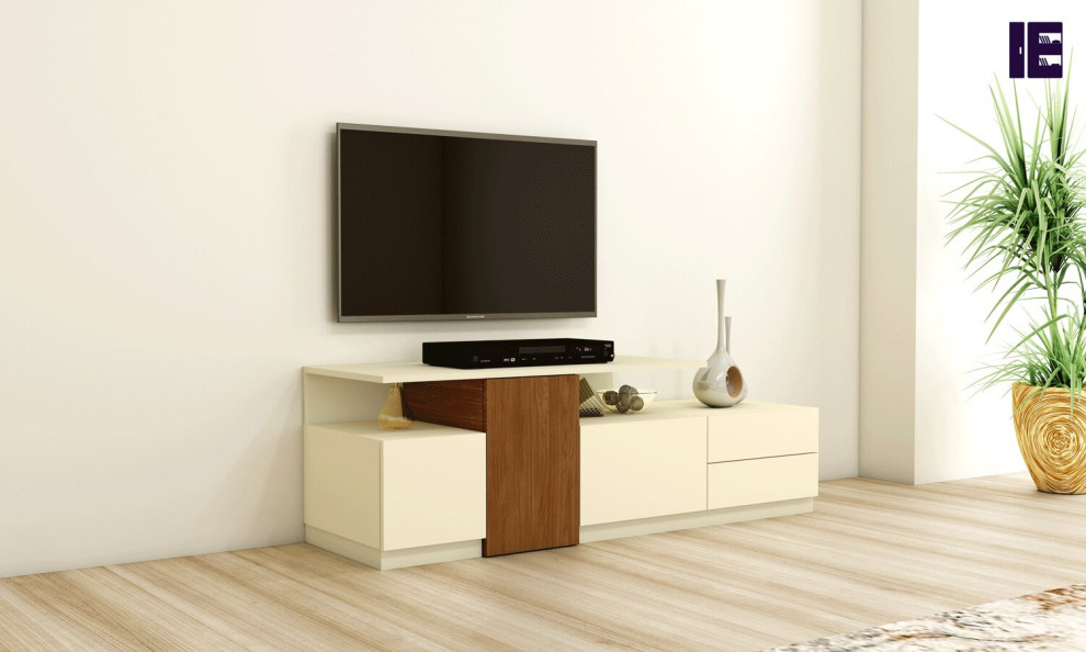 Floor TV Units in Alabaster White Lincoln Walnut | Inspired Elements ...