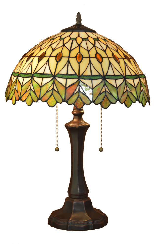16"W yellow/Green Jeweled Stained Glass Handcrafted Table Desk Lamp ...