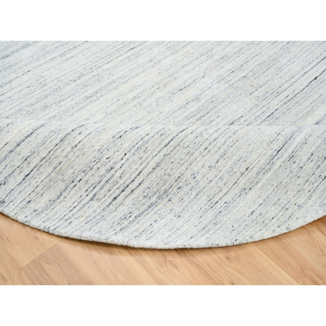 Ivory, Plain Modern Striped Design, Soft Wool Hand Loomed Round Rug, 8 ...
