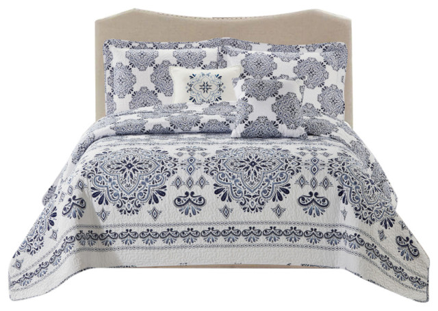 Medallion 5 Piece Quilted Bed Spread Set, Queen, 90"x90" - Traditional ...