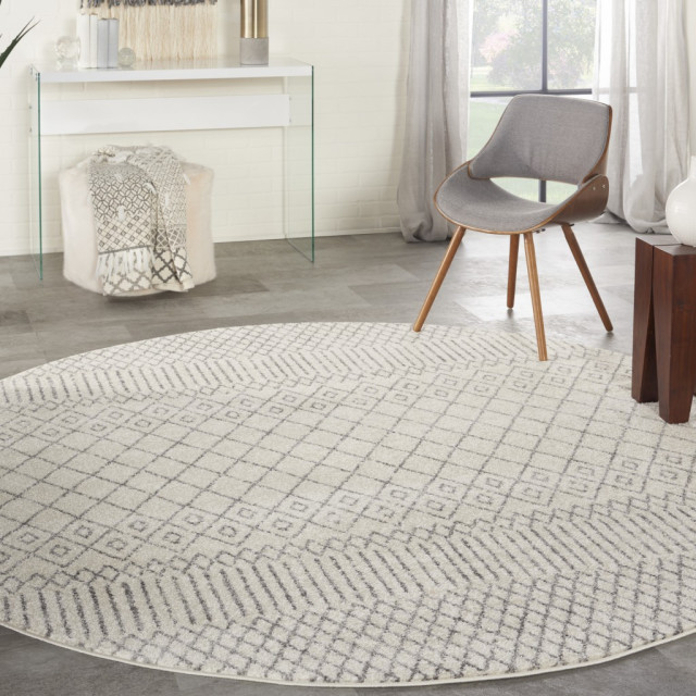 8" Round Ivory and Gray Geometric Area Rug - Scandinavian - Area Rugs ...