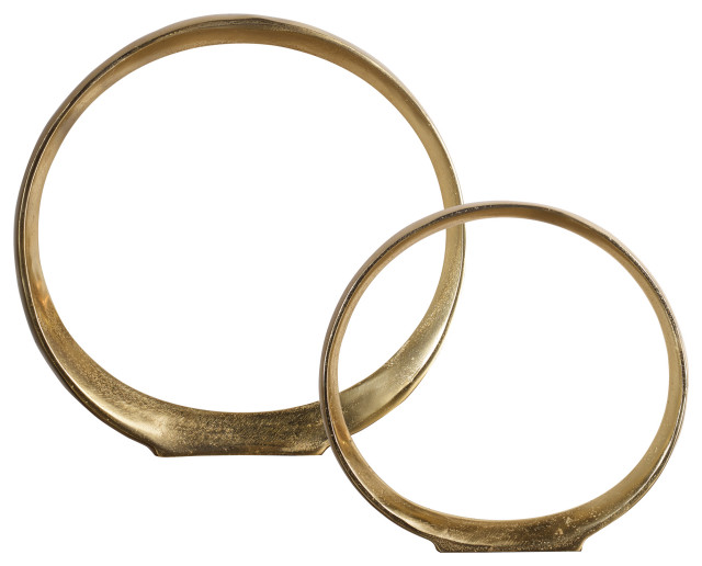 Minimalist Large Gold O Ring Sculpture 2-Piece Set, Open Wide Metal ...