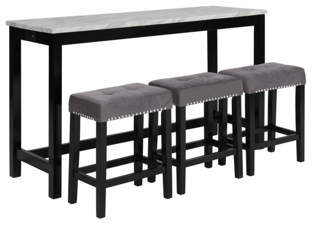 Furniture Celeste 4-Piece Faux Marble & Wood Bar Set in Gray ...