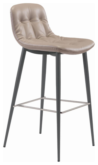 Modern Bar Stool, Black Metal Legs With Button Tufted PU Contoured Seat ...