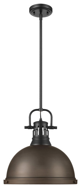 Duncan 1-Light Pendant With Rod, Matte Black With Rubbed Bronze ...