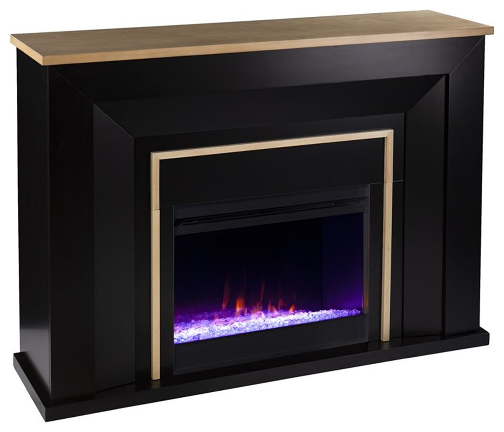 Bowery Hill Traditional Wood Color Changing Fireplace in Black ...