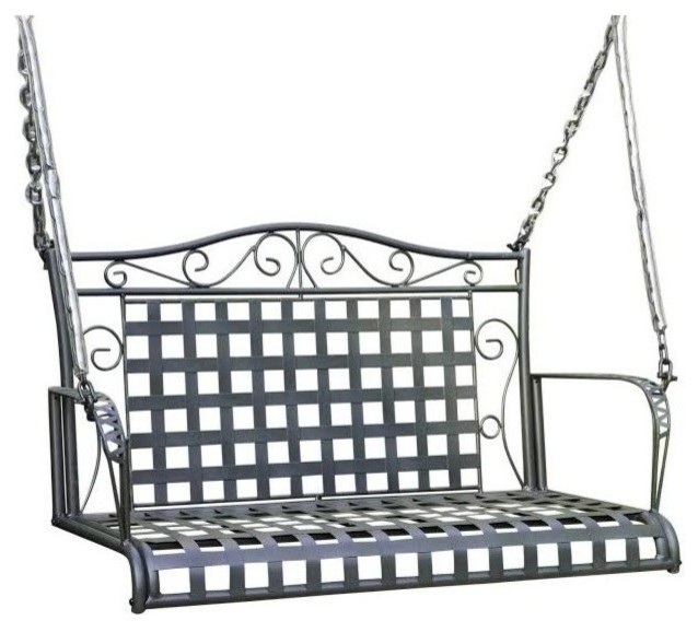 Pemberly Row Iron Patio Porch Swing in Antique Black - Mediterranean ...