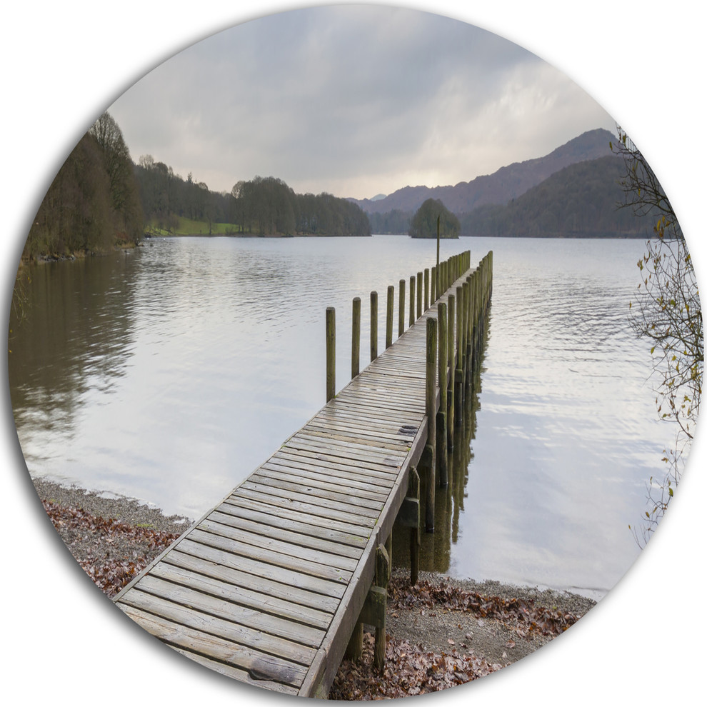 Wooden Jetty On Lake District, Wooden Sea Bridge Round Wall Art, Disc ...