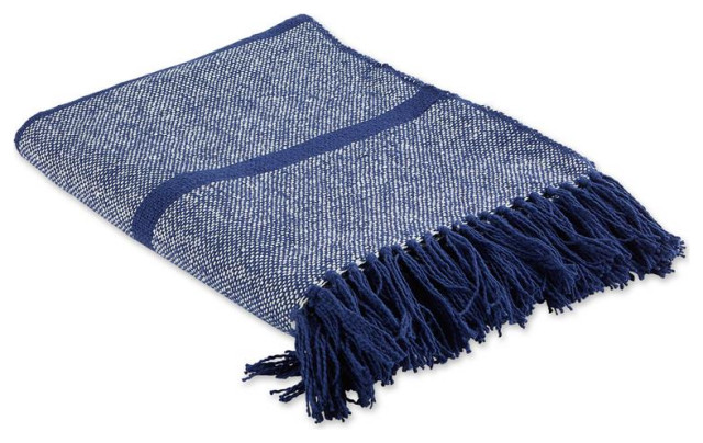 DII 60x50" Modern Cotton Stripe Homespun Throw with Fringe in Navy ...