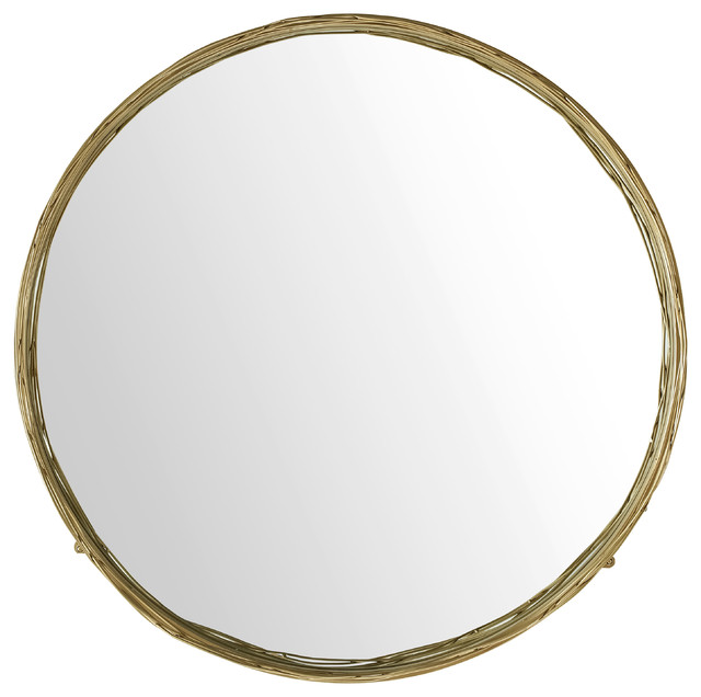 32" Round Mirror With Wire Nest Frame, Gold - Contemporary - Wall ...