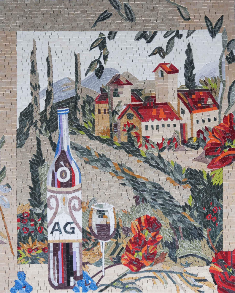 Lively Toscana Village - Mosaic Scenery, 41" x 53" - Contemporary ...