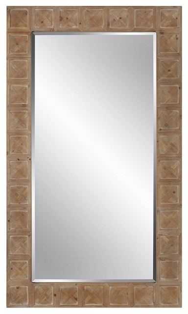 Rustic Rectangular Wood Frame Mirror in Whitewash Crossed Inlay Details ...