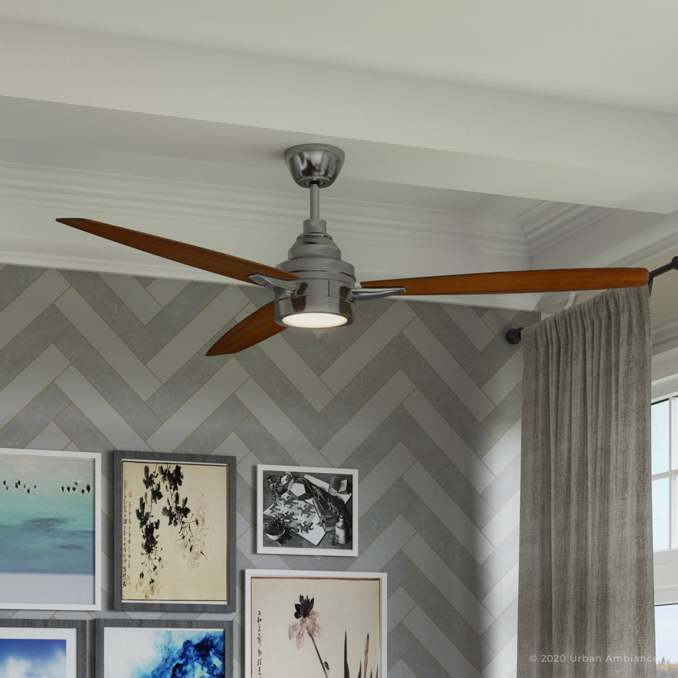 Luxury Mid Century Modern Ceiling Fan, Nickel, UHP9041, Tybee ...