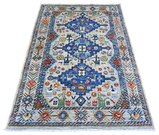 Gray Antique Shiraz Animal and Human Figurines Hand Knotted Rug, 4'1"x6 ...