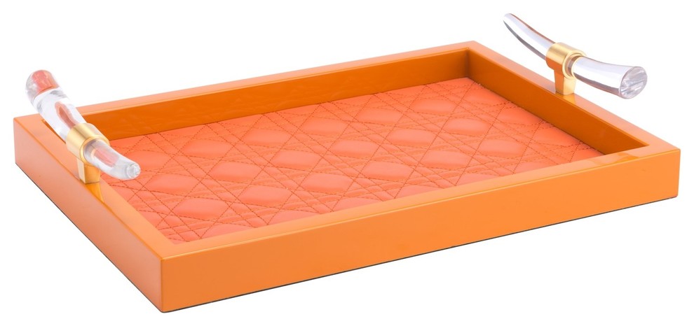 Modern Contemporary Boxe Tray Decor, Orange, Acrylic Faux Leather ...