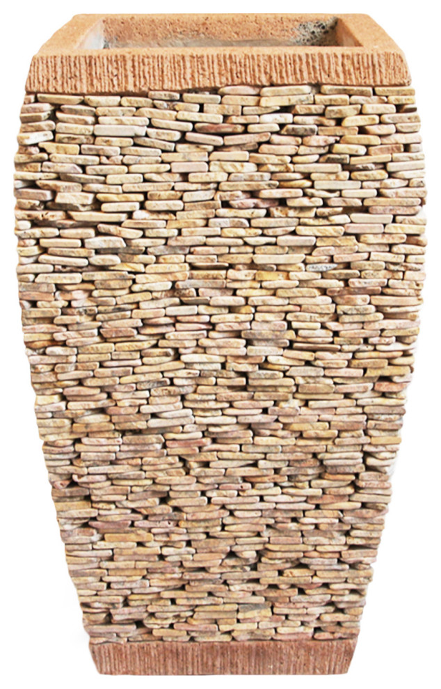 Peach Pebble Stacked Round Planter - Rustic - Outdoor Pots And Planters ...