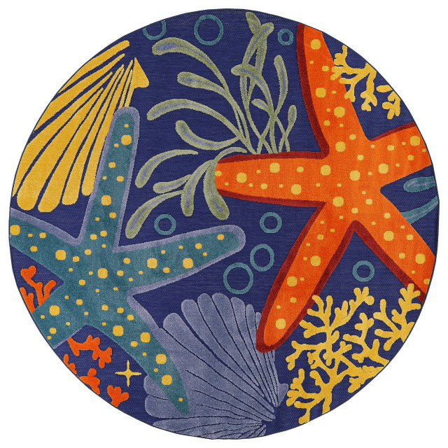 Nourison Home 8' Round Aloha Navy Multi-Color Area Rug, 7 10 xRound ...