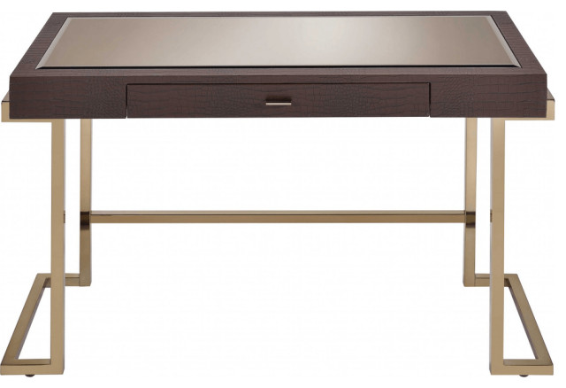 Brown Faux Leather And Light Gold Mirror Desk - Contemporary - Desks ...