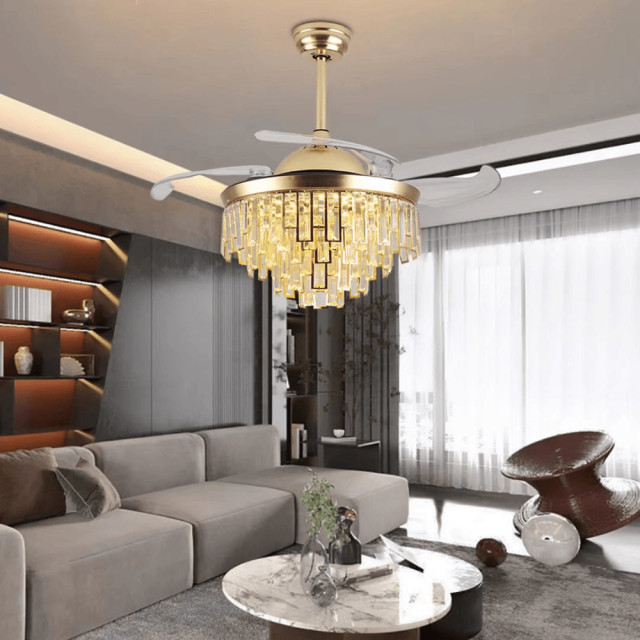 Luxurious Gold Crystal Chandelier Ceiling Fan - Contemporary - Ceiling ...