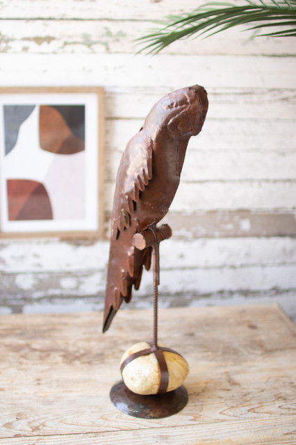 Kalalou A6248 Recycled Metal Parrot On A River Rock Base - Tropical ...