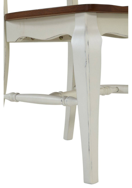 Set of 2 Dining Chair, Distressed Oak Wooden Seat With Wavy Ladder Back ...