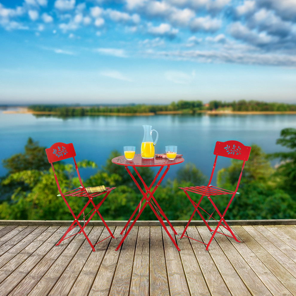 Metal 3-Piece Bistro Set, Red - Traditional - Outdoor Pub And Bistro ...