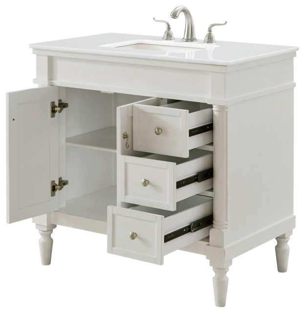 48" Single Bathroom Vanity, Antique Beige With Ivory White Engineered ...