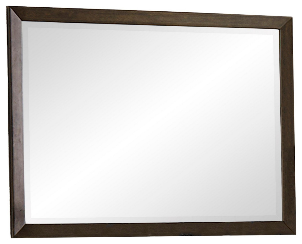 Transitional Style Wooden Bevelled Mirror with Raised Edges, Brown ...