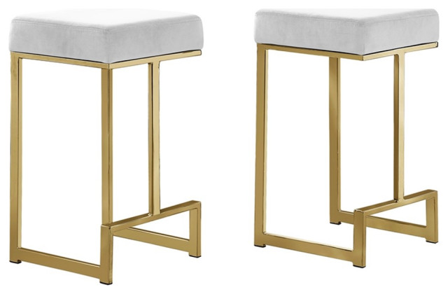 Pemberly Row Velvet Backless Counter Height Stool in White/Gold (Set of ...