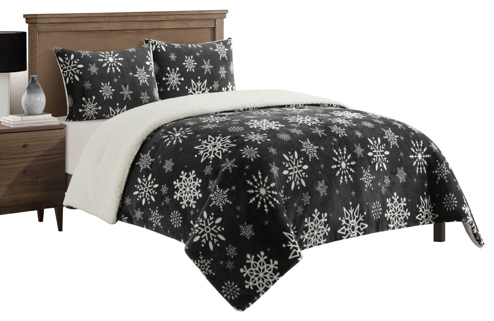 SnowFlakes 3 Piece Sherpa Comforter Set, King - Contemporary ...